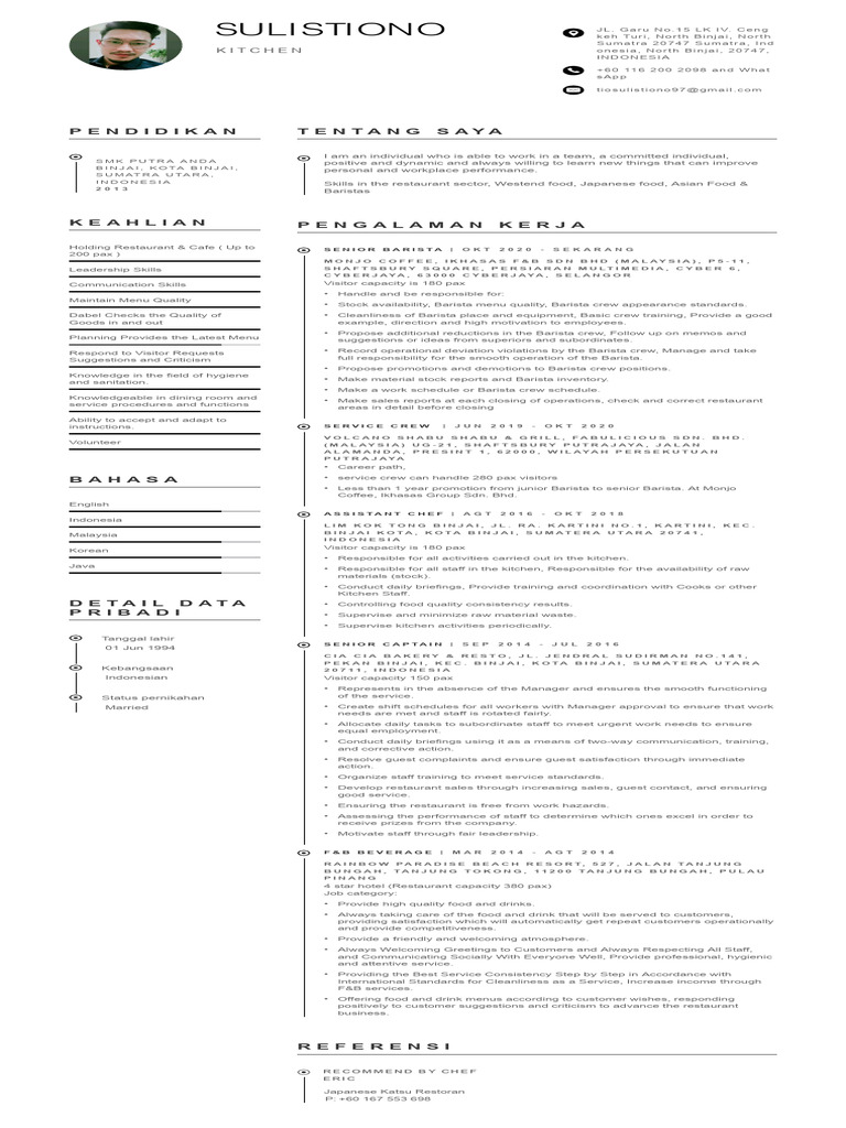 Restaurant and Barista Skills Resume | PDF | Restaurants