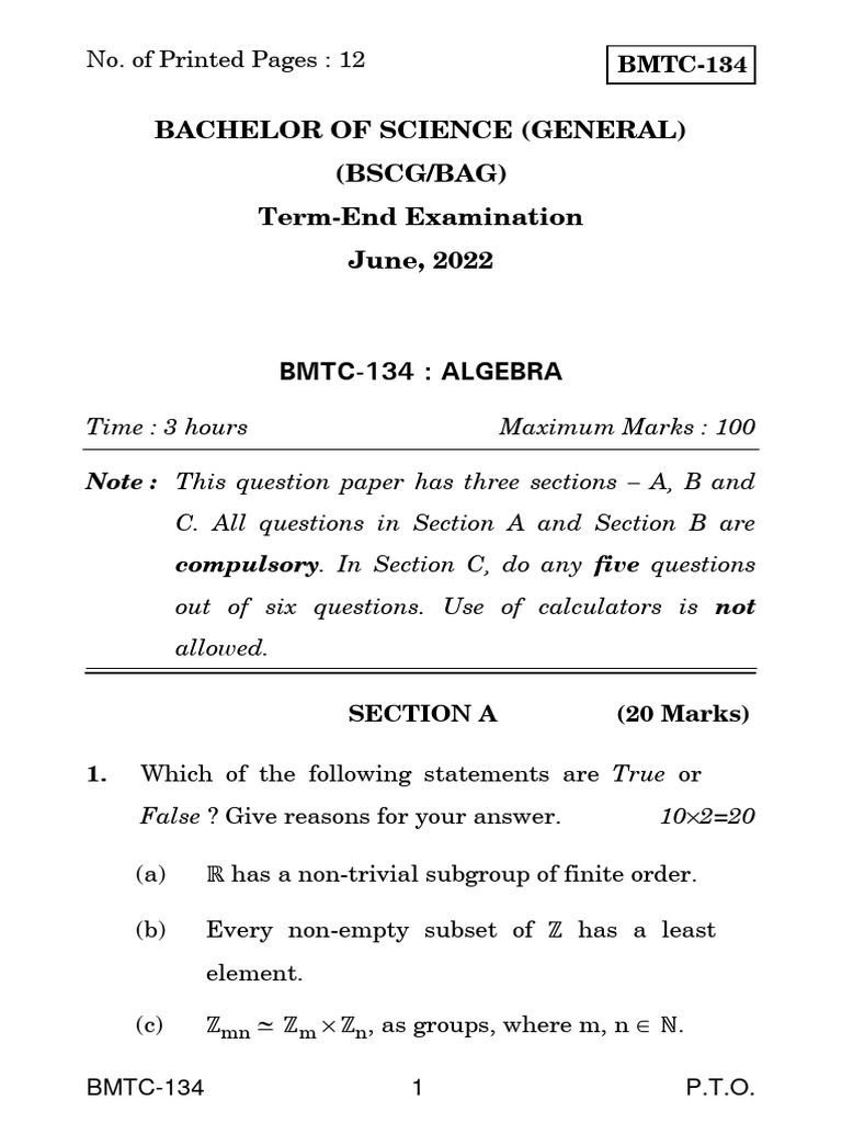 BMTC 134 | PDF | Ring (Mathematics) | Group (Mathematics)