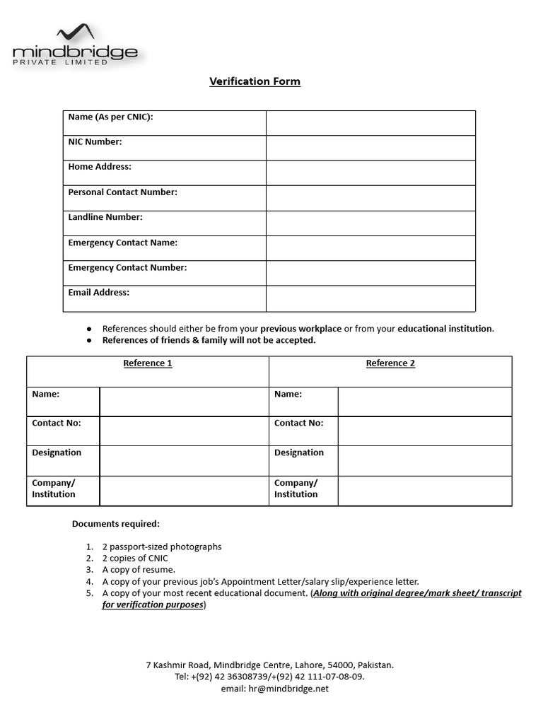 Verification Form - Mindbridge | PDF