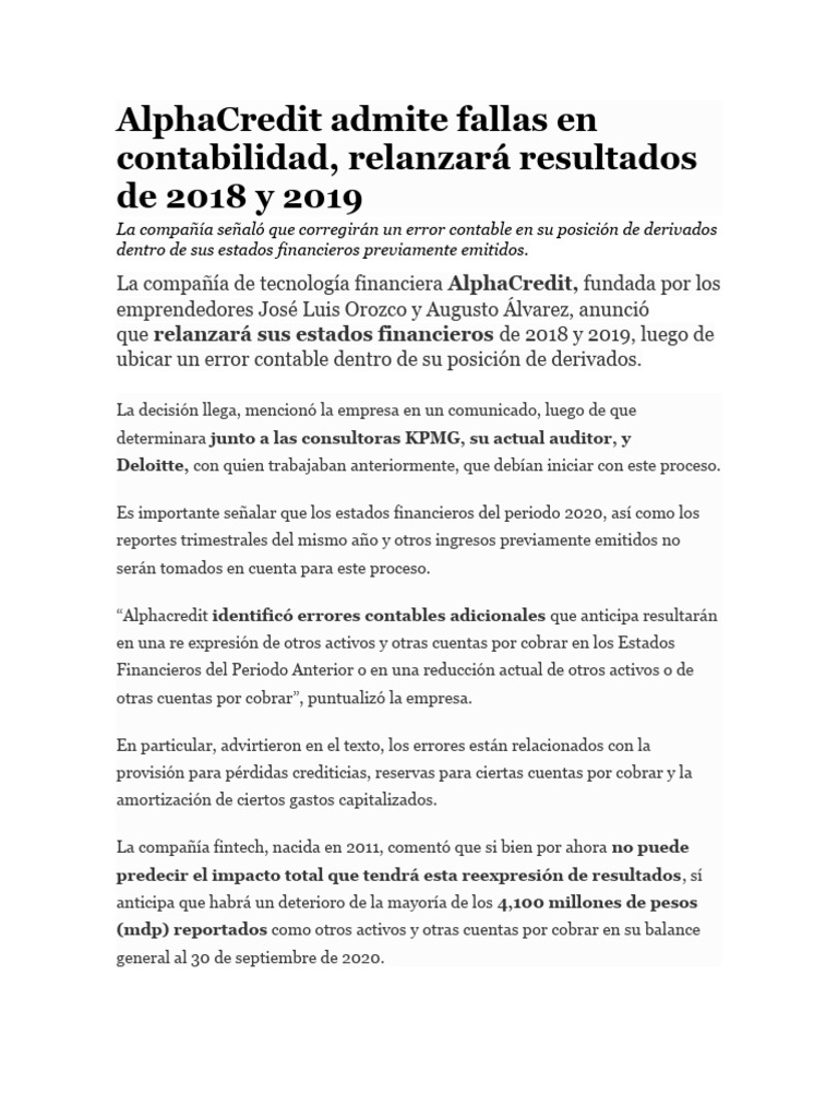 AlphaCredit Equipo C | PDF | Contabilidad | Estado financiero