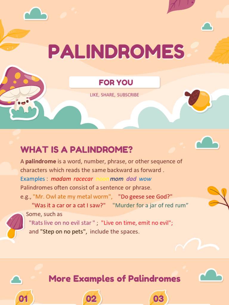 Final Palindromes .PPTX 1 | PDF | Word Play