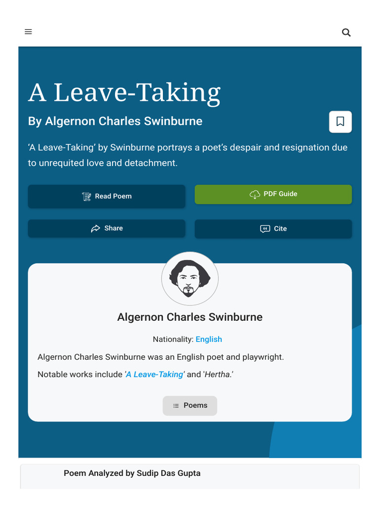 A Leave Taking Poem Analysis | PDF | Poetry