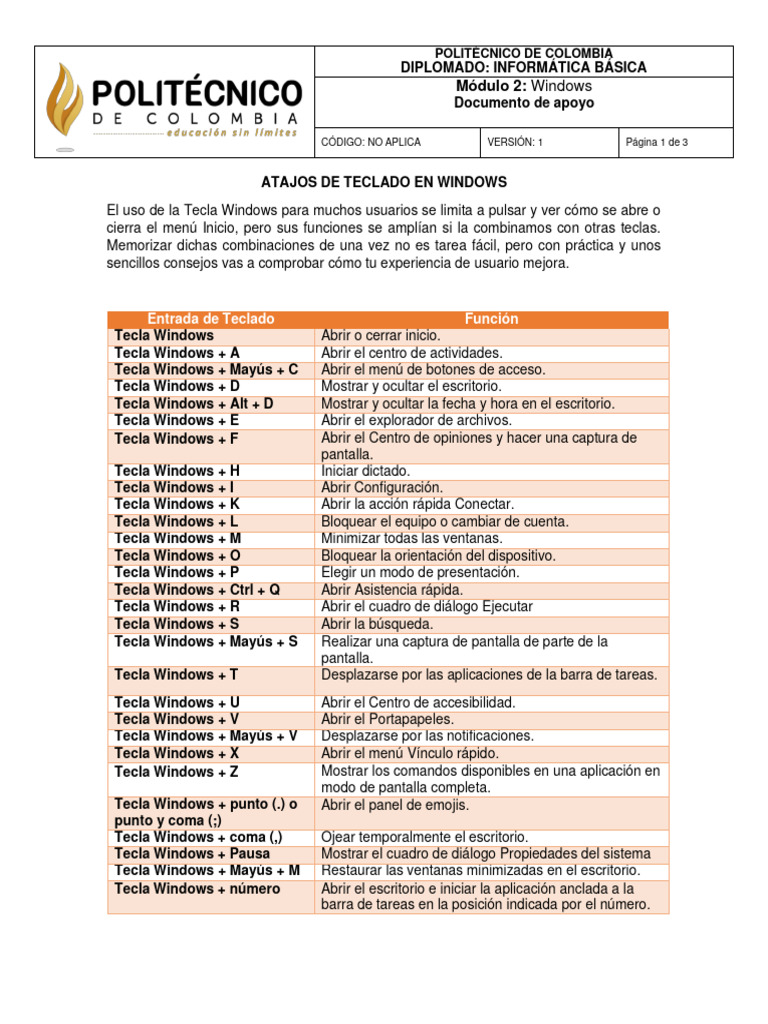 Atajos de Teclado en Windows | PDF | Ventana (informática) | Microsoft ...