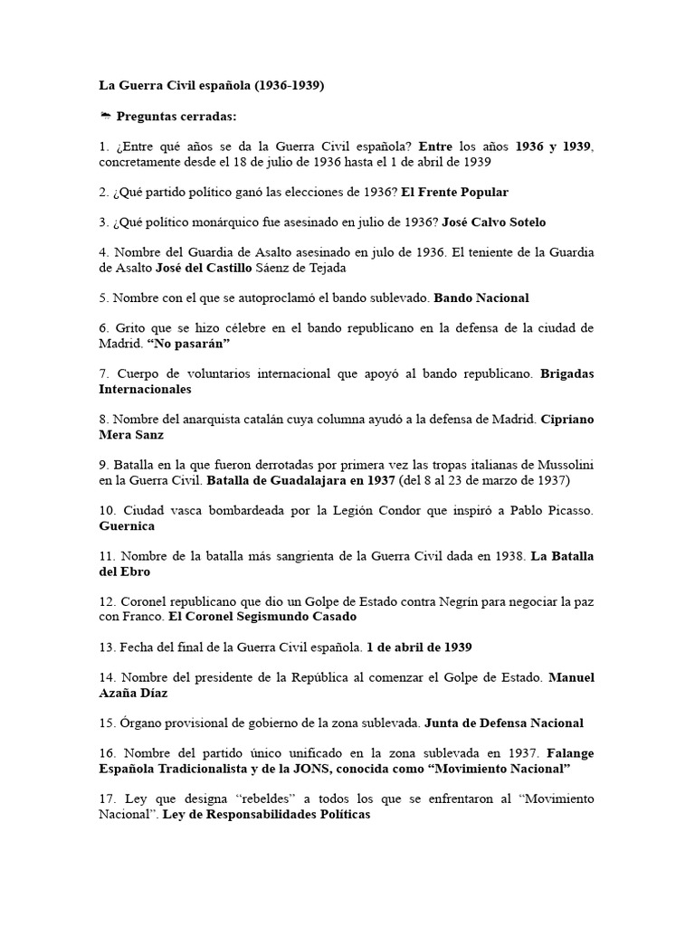 Guerra Civil Española: Causas y Consecuencias | PDF | guerra civil ...