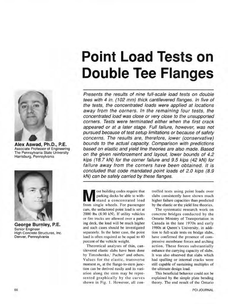 Point Load Tests on Double Tee Flanges | PDF | Building Engineering ...