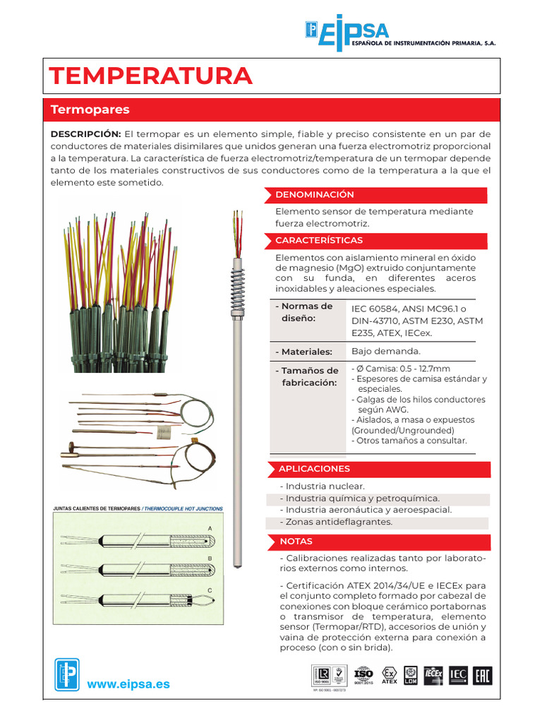 EIPSA-FICHAS-PROD-TEMPERA-1-TERMOPARES | PDF | Par termoeléctrico | Rieles