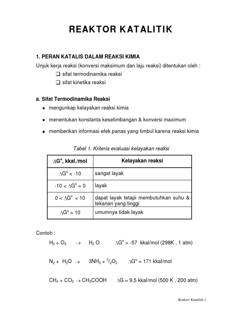 Reaktor Katalitik 1 - Reaktor Katalitik - Fundamental | PDF