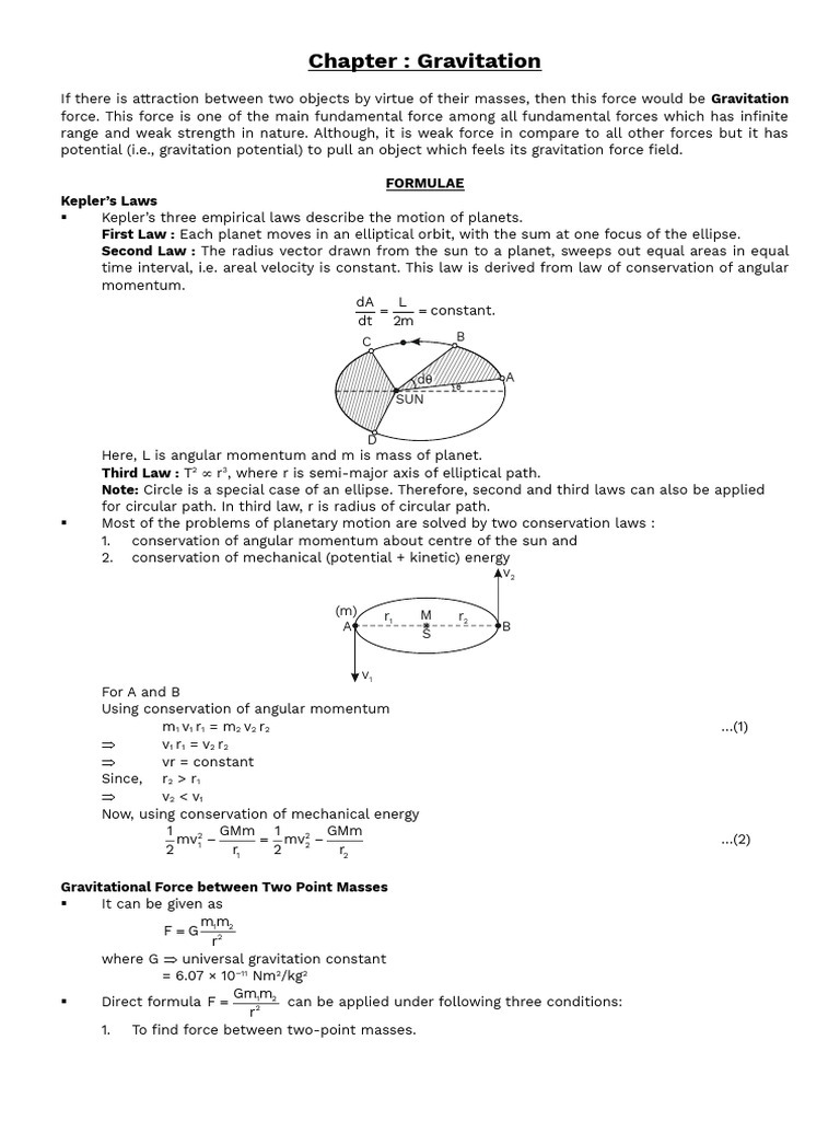 Formulae Gravitation | PDF | Force | Angular Momentum