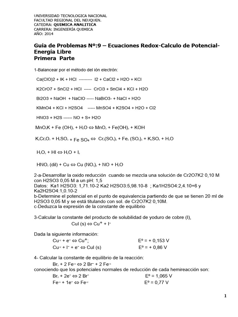 guia de problemas redox -1 | PDF
