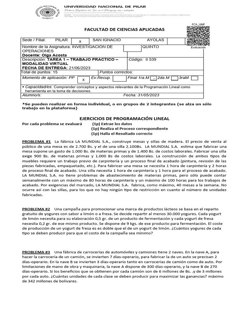 TAREA I IO 2023 | PDF | Yogur