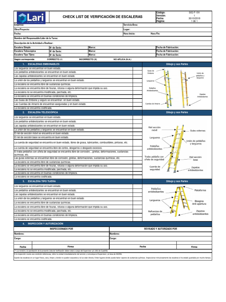 Sig-F-191 V1 Check List de Verificación de Escaleras | PDF