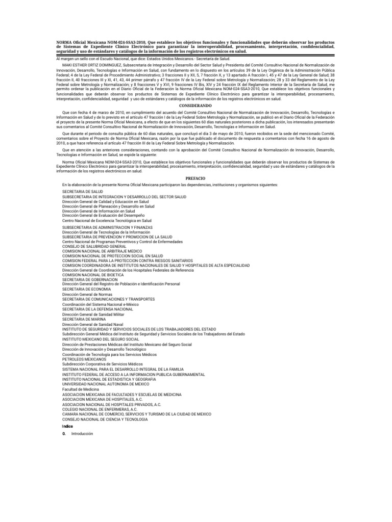 NORMA Oficial Mexicana NOM-024-SSA3-2010, Que Establece Los Objetivos ...