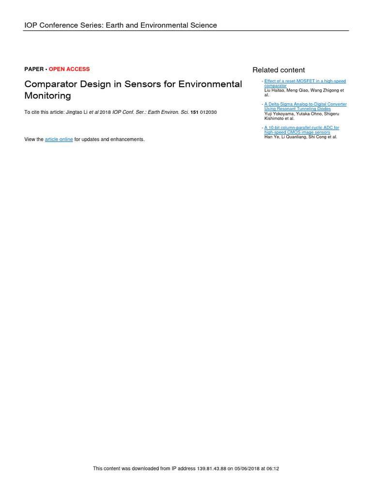 Comparator Design in Sensors For Environmental Mon | PDF | Analog To ...