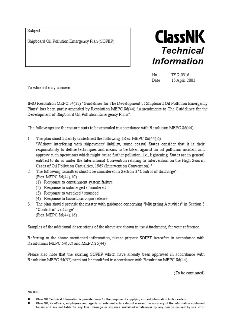 SOPEP Guidelines and Amendments Overview | PDF | Ships | Emergency ...