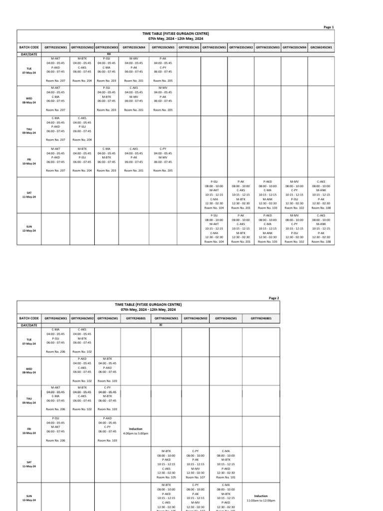 Time Table 07.05.2024 To 12.05.2024 | PDF