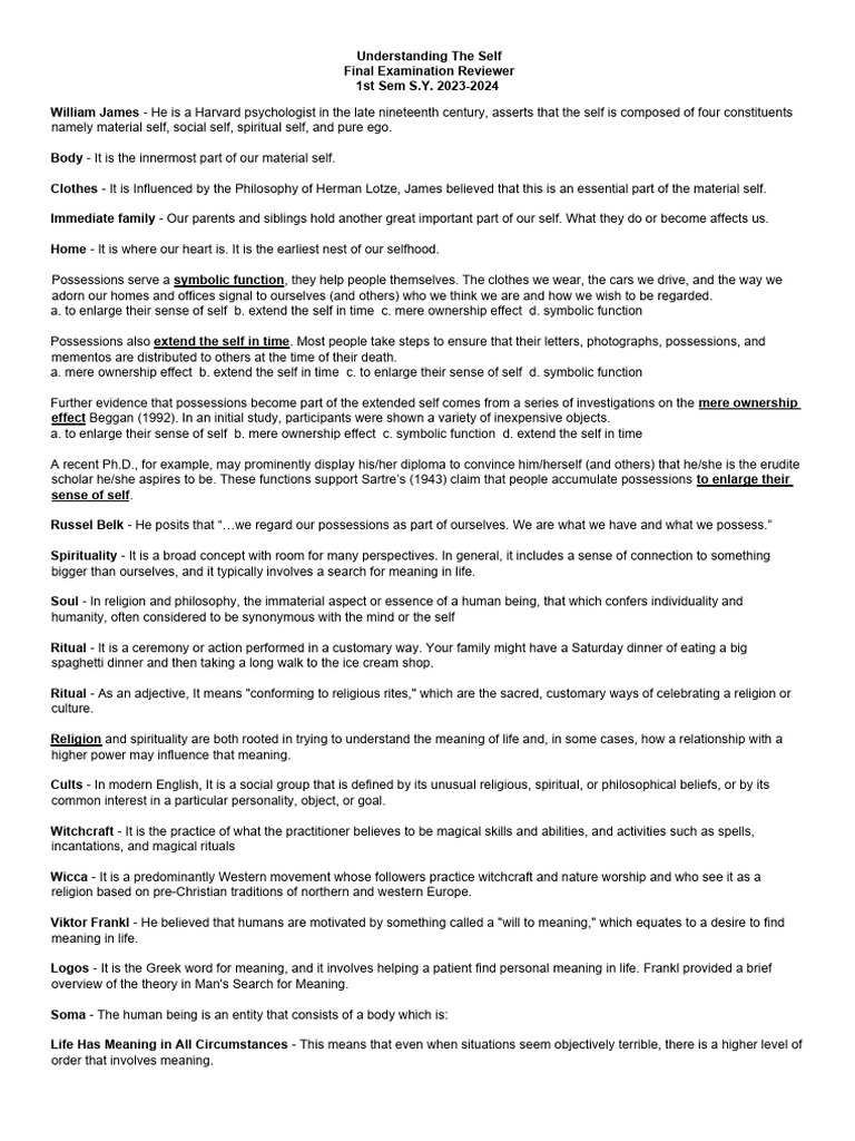 UTS Final Exam Reviewer | PDF | Extraversion And Introversion | Self