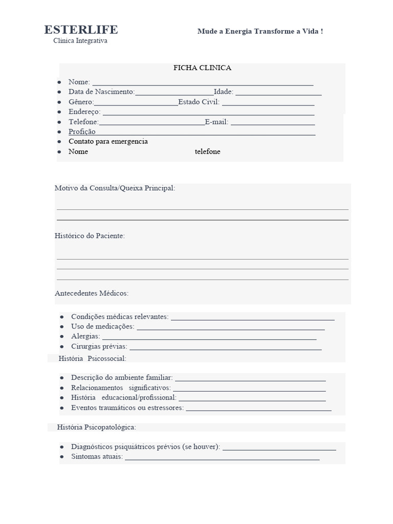 Ficha Do Paciente e Anaminese | PDF | Família | Psiquiatria