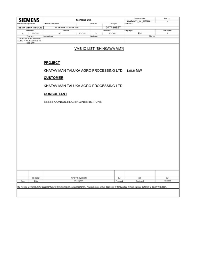 VMS IO List | PDF | Rotating Machines | Energy Technology