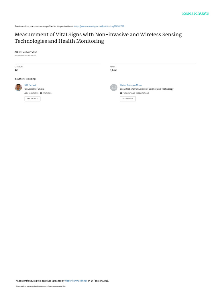 Measurement of Vital Signs With Non-Invasive and W | Download Free PDF ...