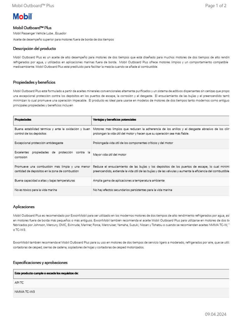 GL XX Mobil Outboard Plus | PDF | Exxon Mobil | Corrosión