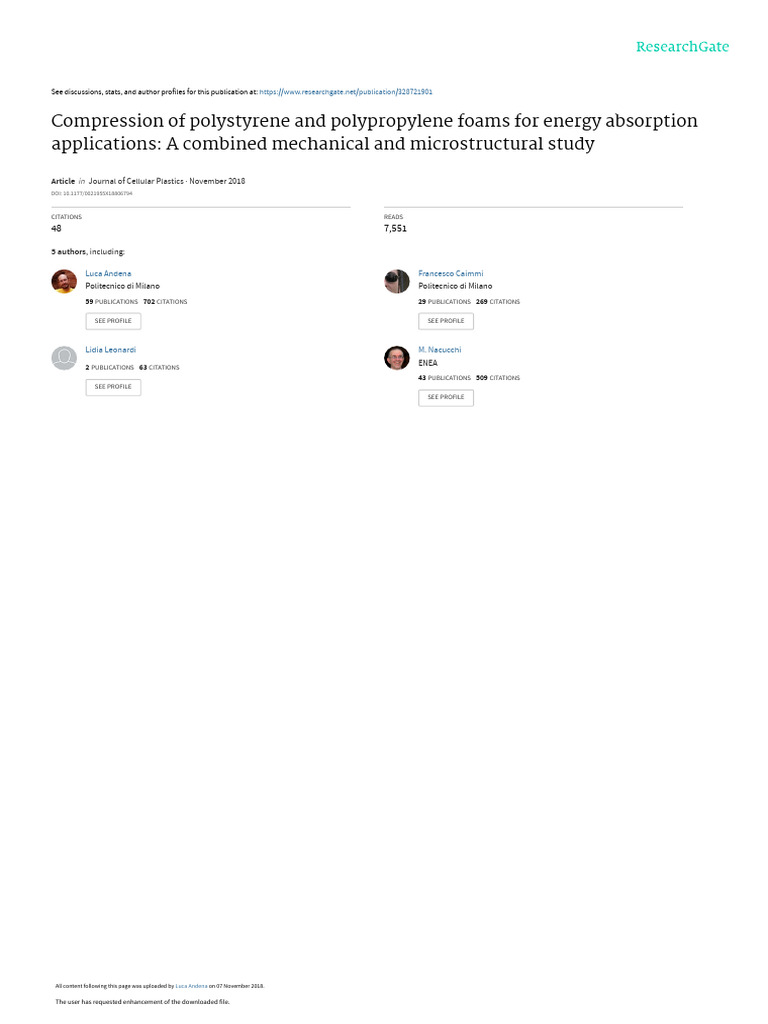 Compression of Polystyrene and Polypropylene Foams For Energy Absorption Applications: A ...