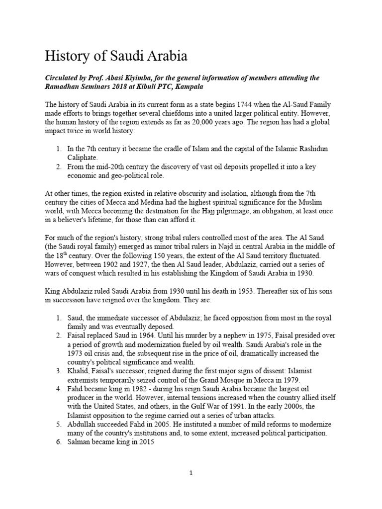 History of Saudi Arabia | PDF | Saudi Arabia | Arabian Peninsula