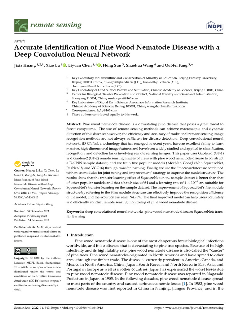 Accurate Identification of Pine Wood Nematode Dise | PDF | Artificial ...