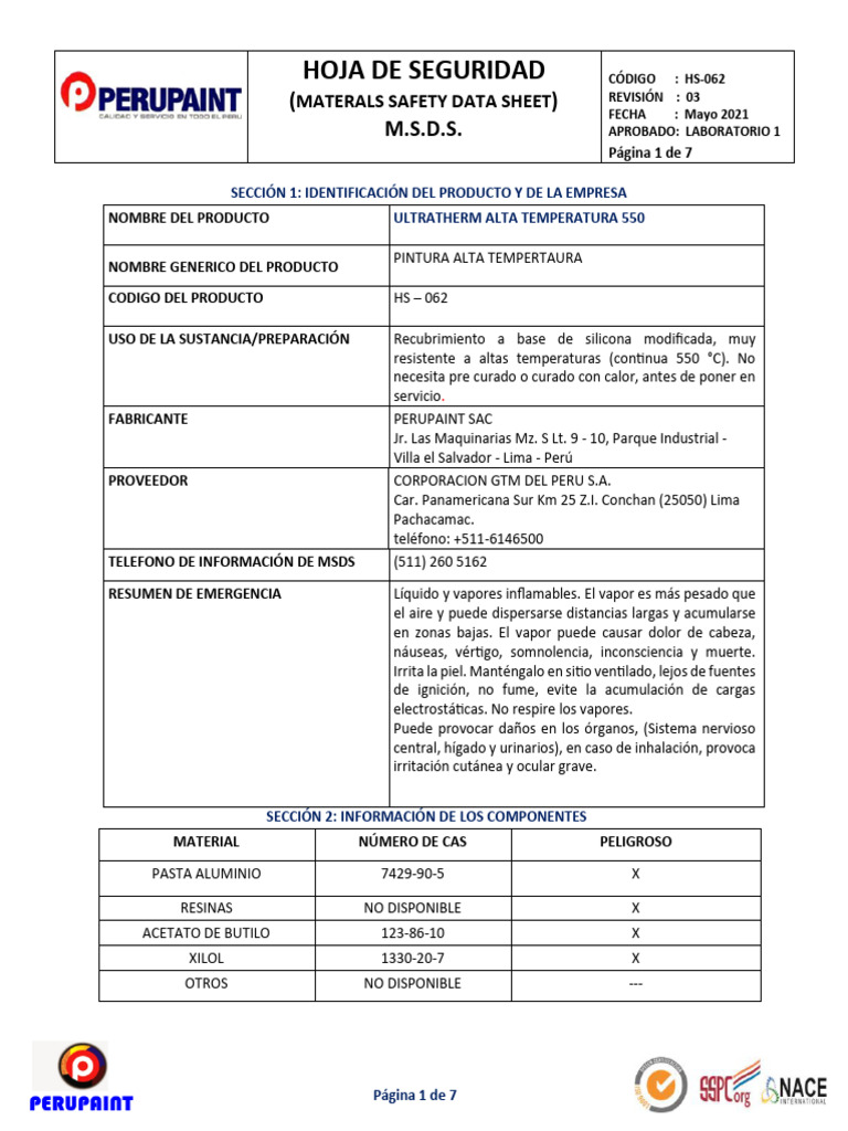 Hoja de Seguridad Pintura | Descargar gratis PDF | Agua | Contaminación Hoja de Seguridad Pintura | Descargar gratis PDF | Agua | Contaminación