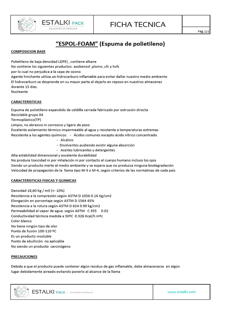 Ficha Tecnica Espol-Foam | PDF