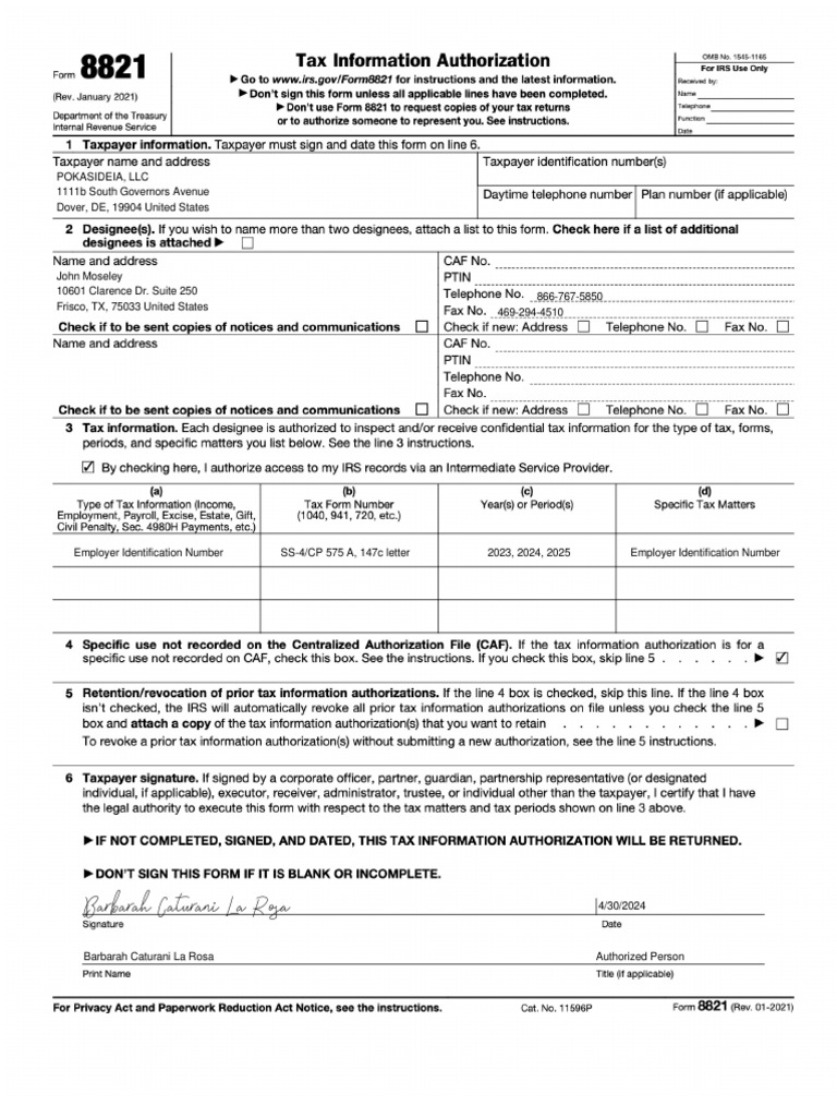 Generated Form 8821 | PDF