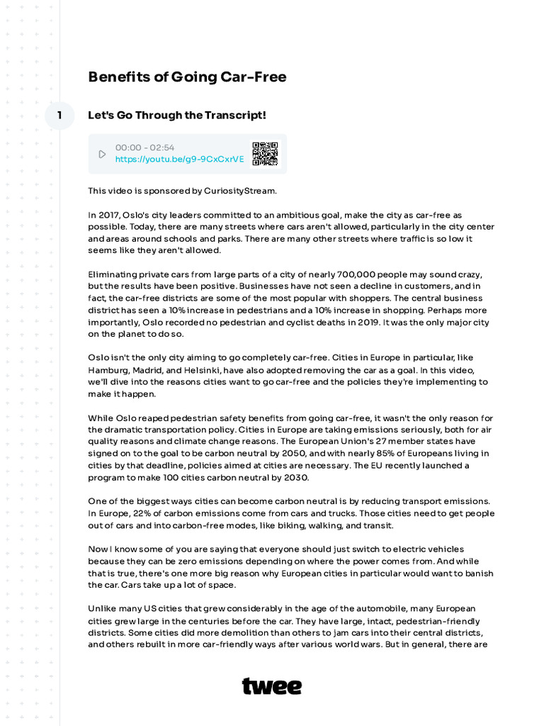 Twee - Benefits of Going Car-Free | PDF | Car | Air Pollution