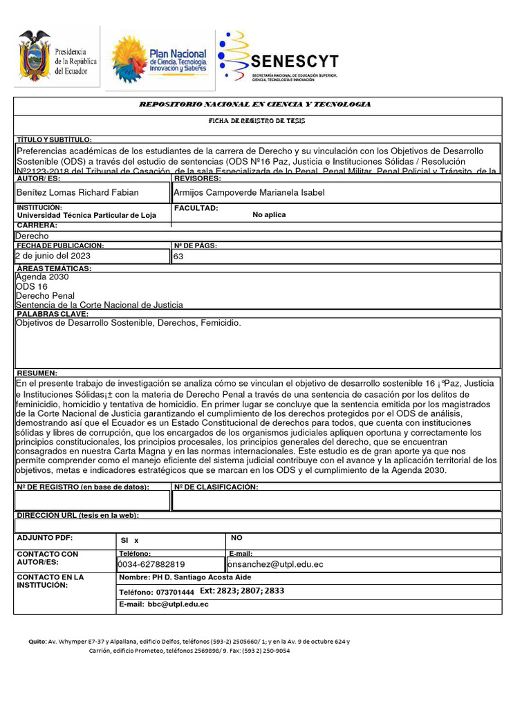 FICHA DE REGISTRO SENESCYT | PDF | Judicaturas | Sentencia (ley)