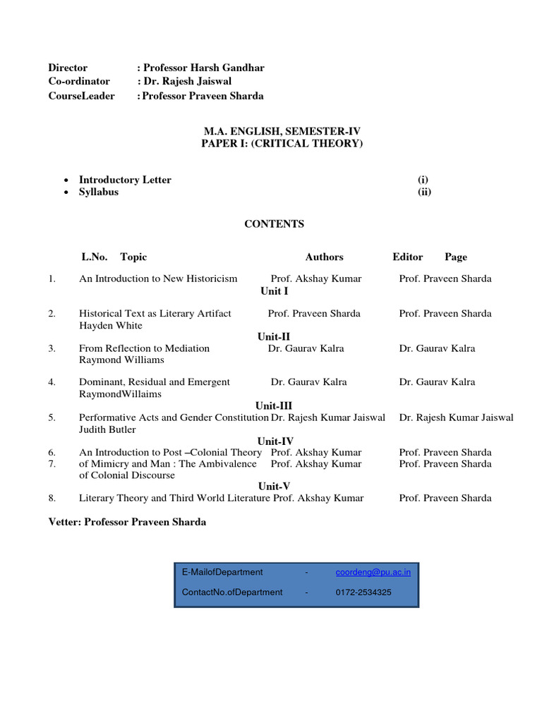M.A. English Critical Theory Syllabus | PDF | Narrative | Liberal Arts ...