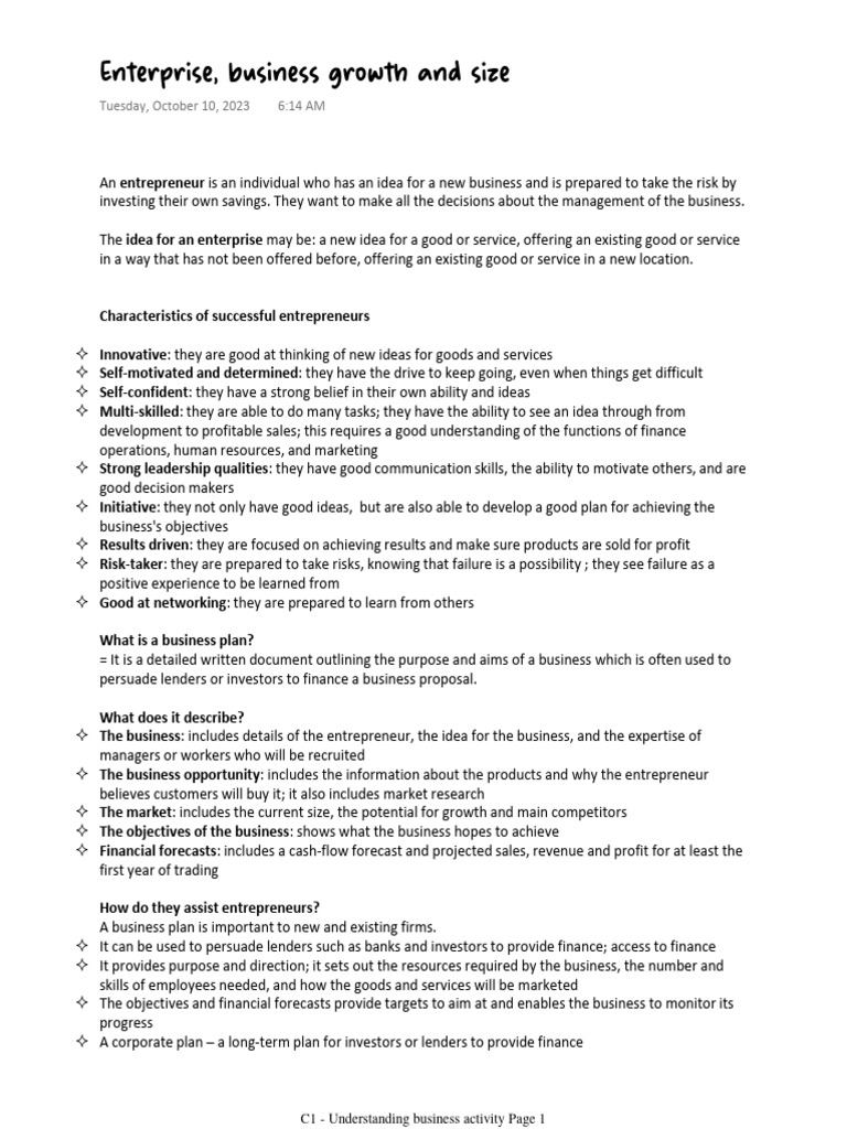 Chapter 3 - Enterprise, Business Growth and Size | PDF ...