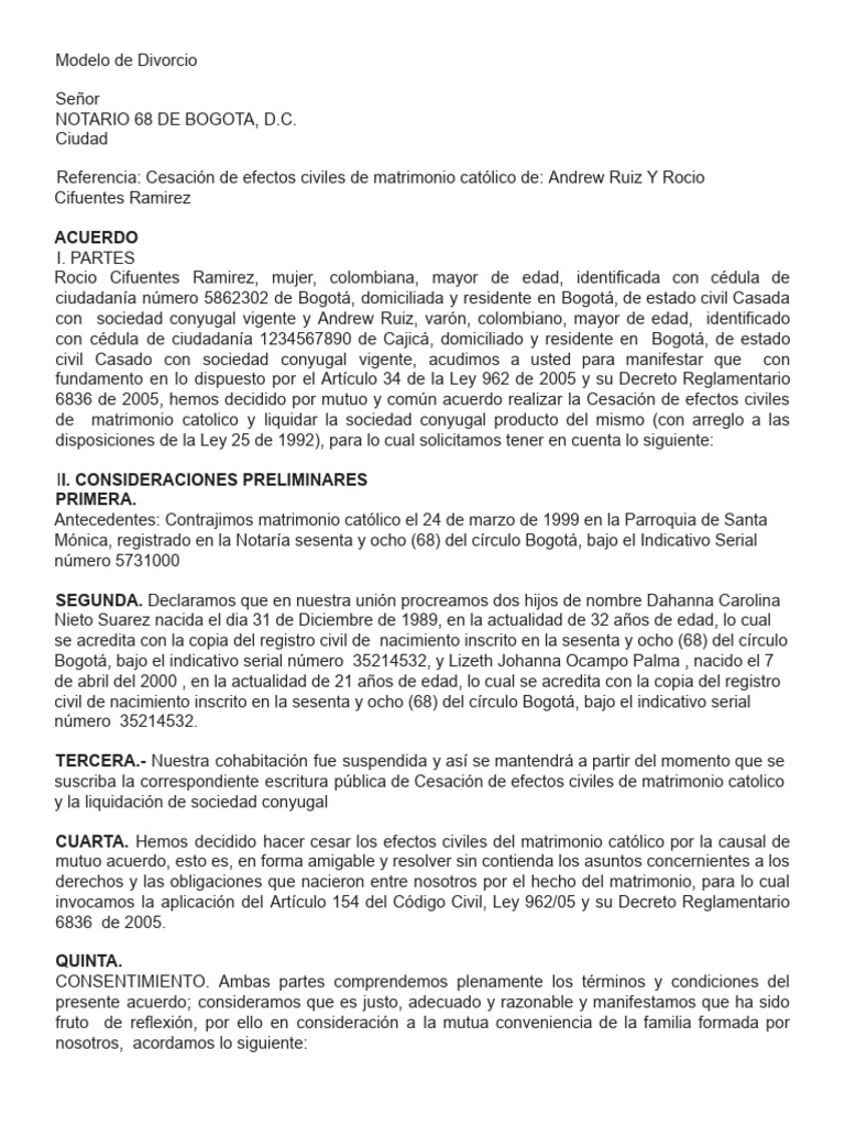 Modelo de Divorcio Civil Notaría 68 | PDF | Propiedad de la comunidad ...