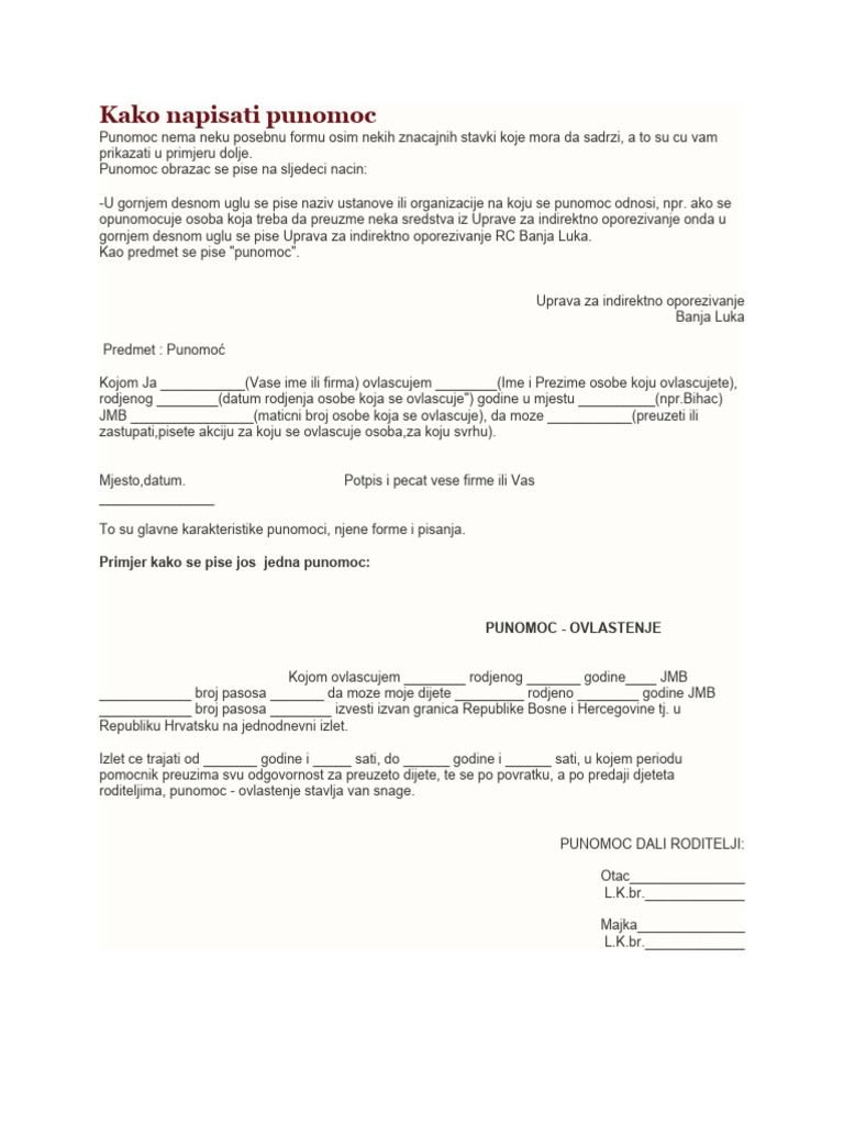 Kako Napisati Punomoc | PDF