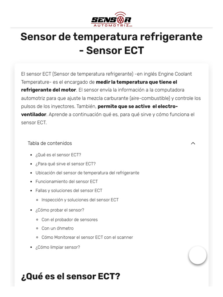 Sensor Ect Guía 2022 Funcionamiento Y Fallas Descargar Gratis Pdf