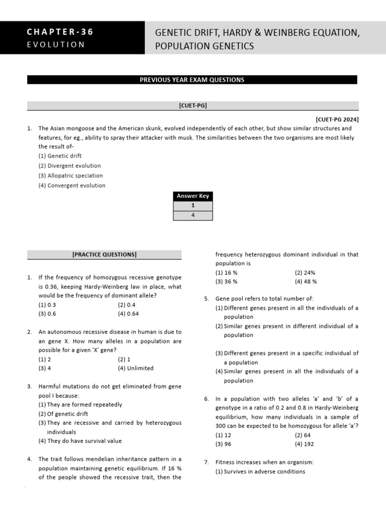 Chapter-36 (Genetic Drift, Hardy - Weinberg Equation, Population ...