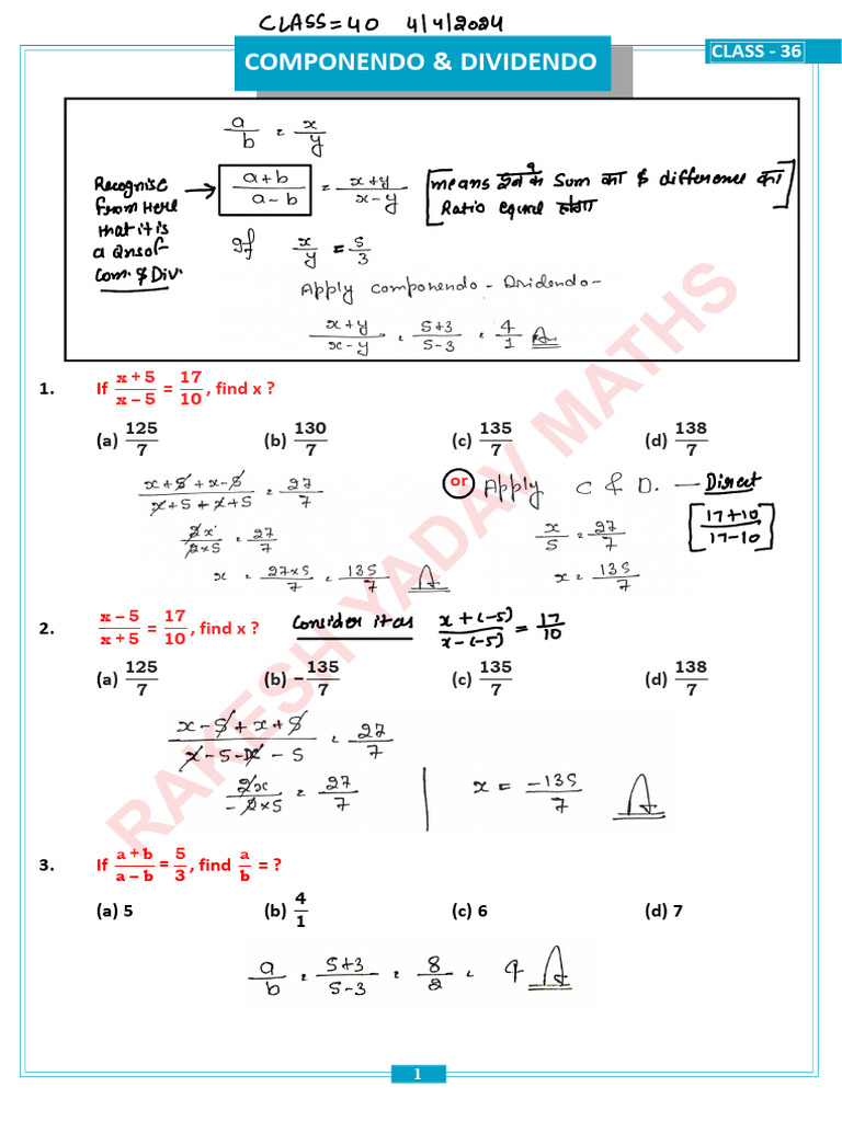 Class-40 (04-04-2024) Componendo & Dividendo Notes | PDF