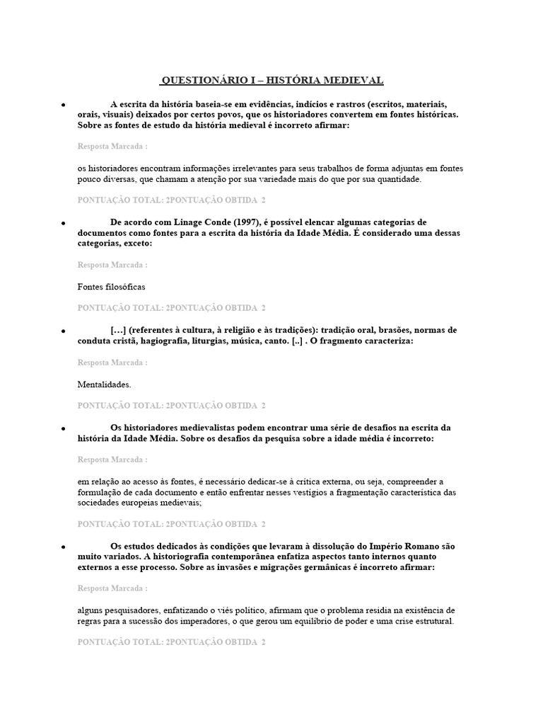 Prova Historia Medieval Pdf Povos Germânicos Idade Média