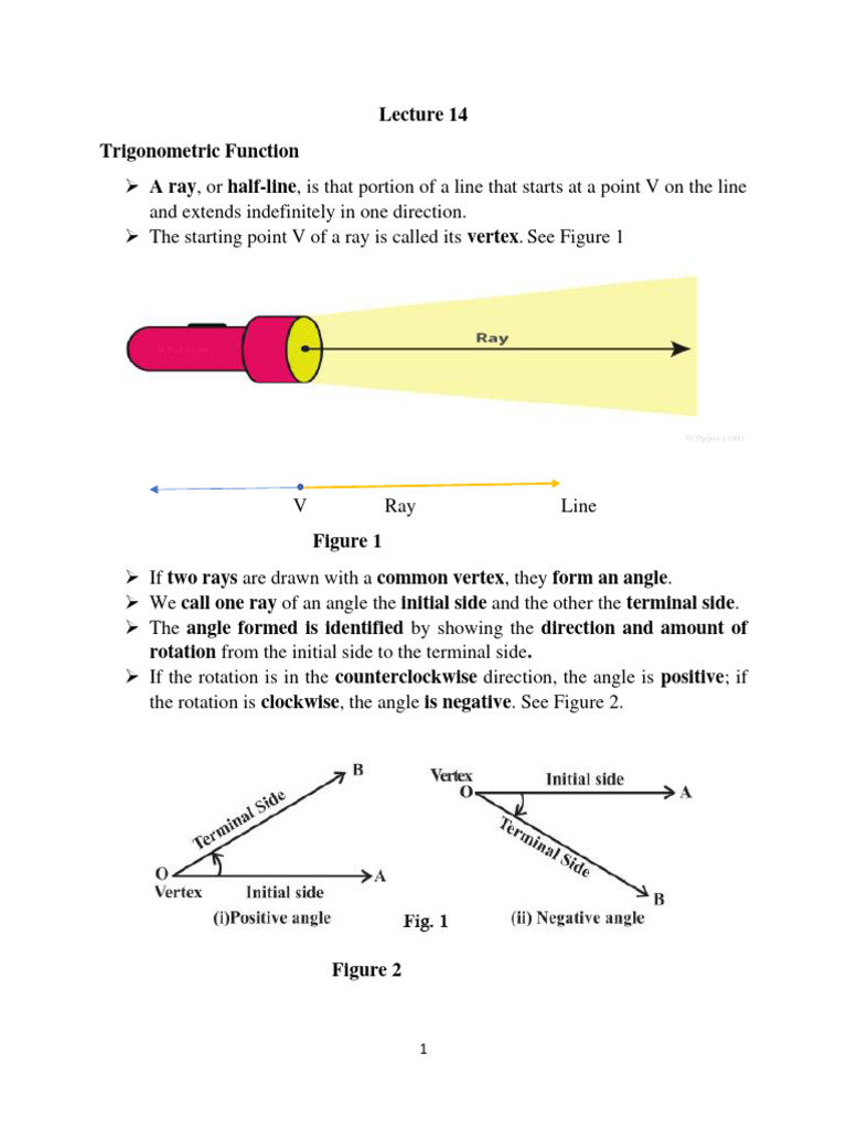 Lecture 14 Trigonometric Function-1 | PDF | Angle | Minute And Second ...