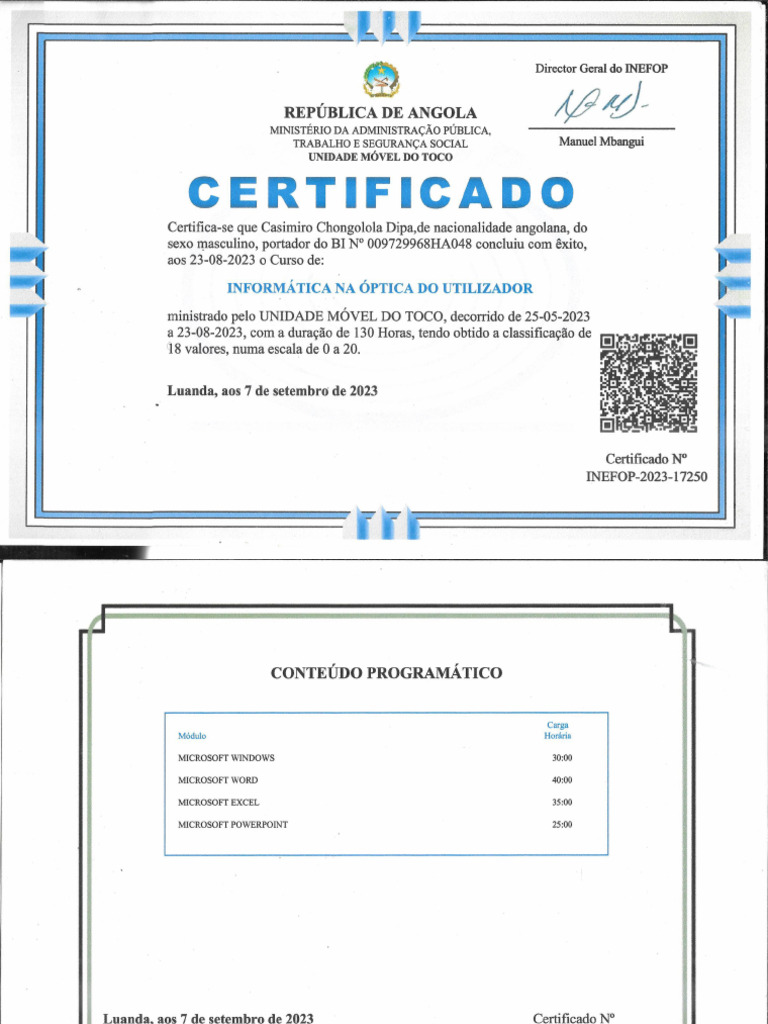 Certificado INEFOP | PDF