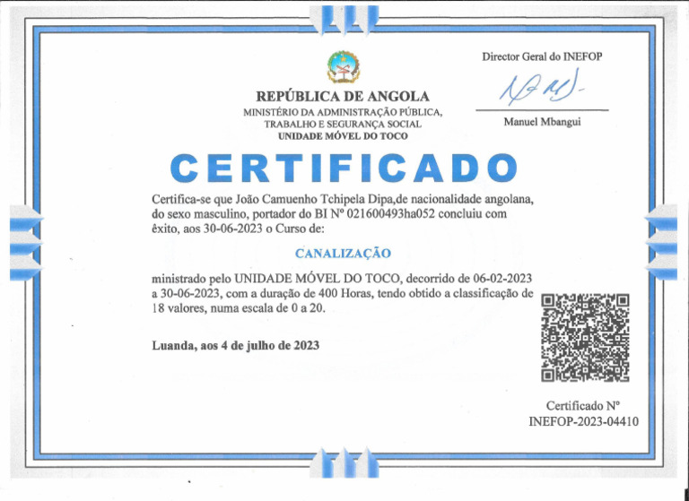 Certificado Inefop Joao | PDF