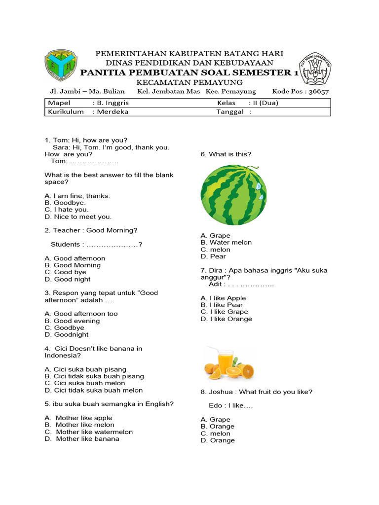 Soal Ujian Kls 2 | PDF | Edible Fruits | Fruit