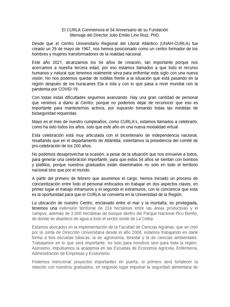Mensaje Del Director Dr Lino Pdf