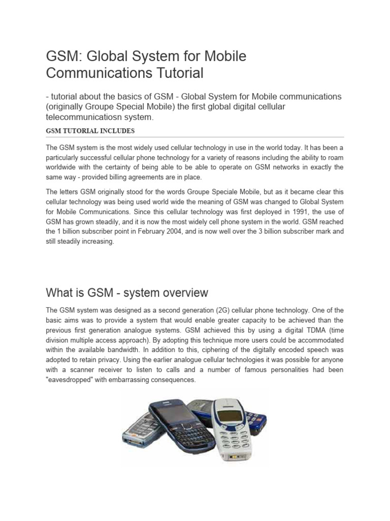 GSM: Global System For Mobile Communications Tutorial | PDF | Gsm | Cellular Network