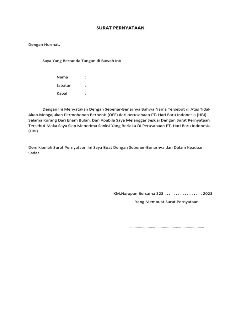 Surat Pernyataan Kapal | PDF