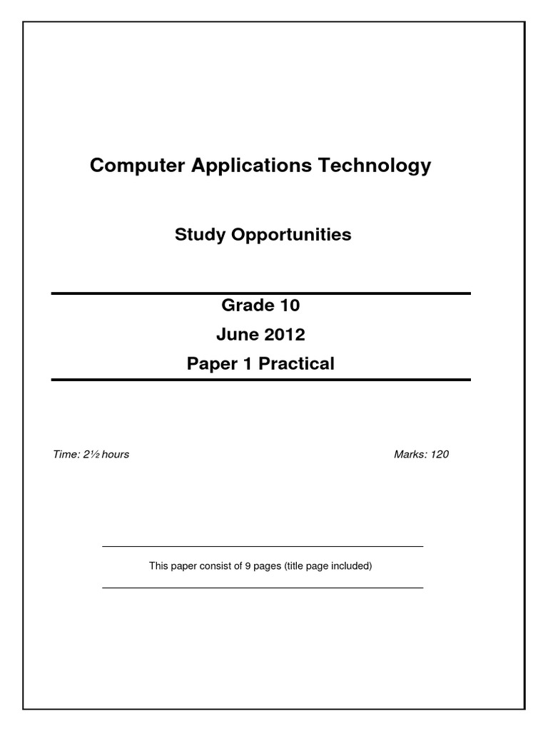Grade 10 CAT Practical Exam Paper | PDF | Paragraph | Spreadsheet