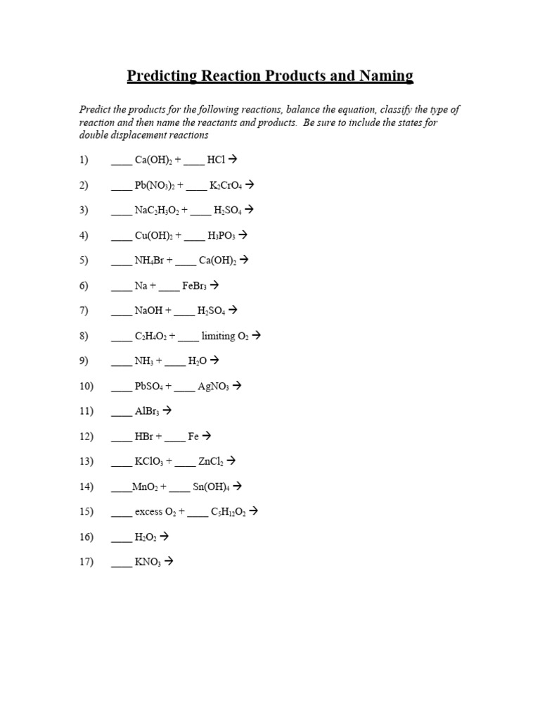 Predicting and Naming Chemical Reactions | PDF | Hydroxide | Sets Of ...