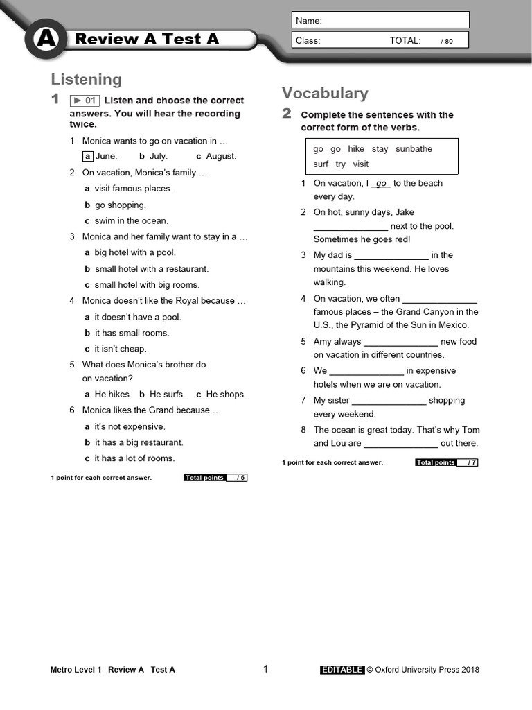 Metro Level 1 Review Test A | PDF